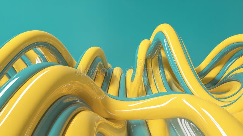 Colorful Abstract Wave-like Structures in Yellow and Blue Against a ...