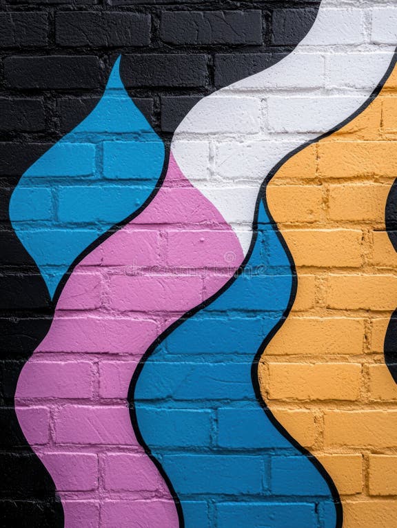 Colorful Abstract Wave Mural on a Brick Wall. Stock Illustration ...