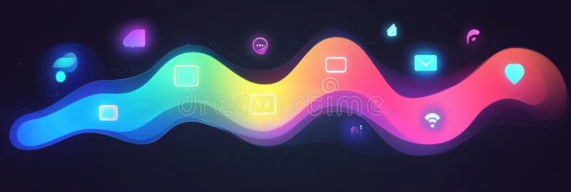 Colorful Abstract Wave of Technology Icons Representing Digital ...