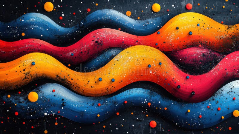 Colorful Abstract Waves and Dots on Black Background in Dynamic ...