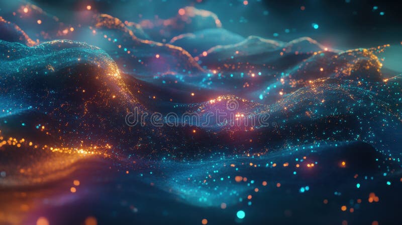 Colorful Abstract Waves with Glowing Particles and Light Effects Stock ...