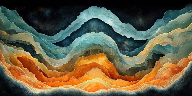 Colorful Abstract Waves with Layered Textures and Gradients in a Dark ...