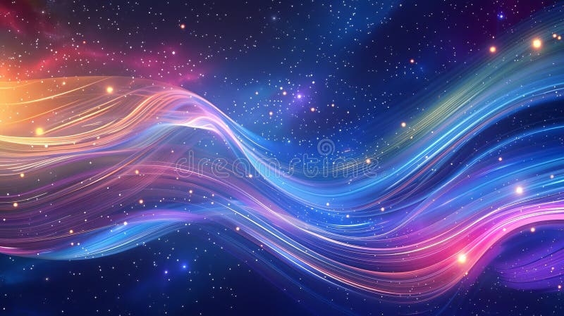 Colorful Abstract Waves in Starry Galaxy, Cosmic Energy Flow Concept ...