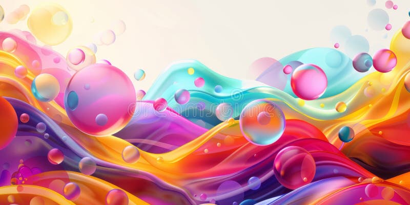 Colorful Abstract Waves with Vibrant Bubbles Digital Art Concept Stock ...