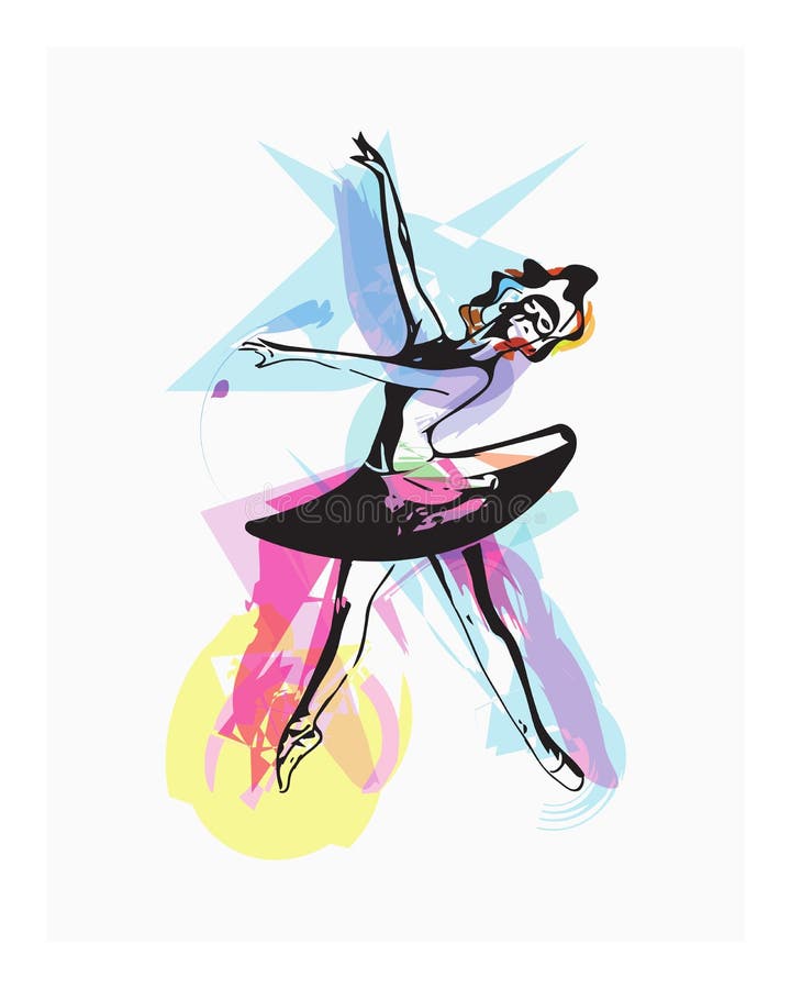Colorful Ballet Dancer, Digital Painting with Flying Birds Stock Vector ...