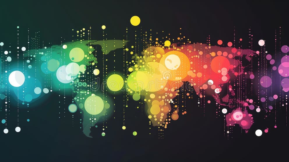 Colorful Abstract World Map with Data Visualization Elements Stock Photo - Image of economic ...