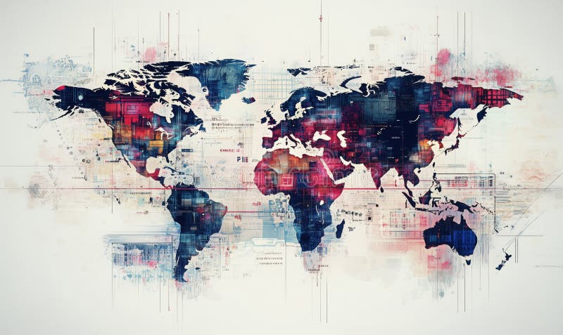 Colorful Abstract World Map with Digital Elements and Artistic Textures ...