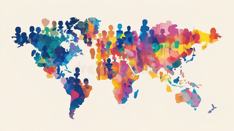 Colorful Abstract World Map with Diverse Silhouettes Representing ...