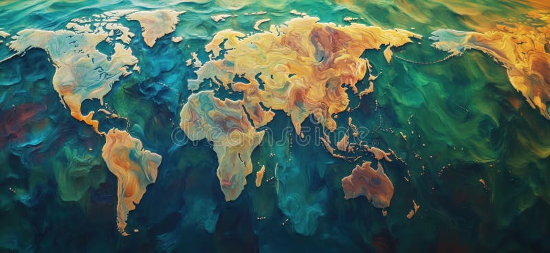 Colorful Abstract World Map Illustration with Artistic Swirls and ...