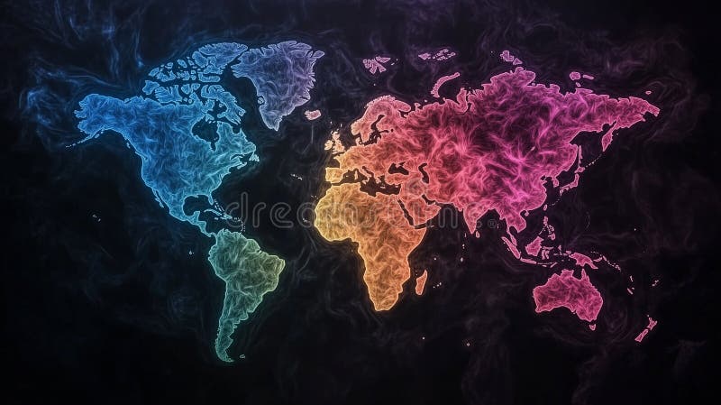 Colorful Abstract World Map with Vibrant Smoky Texture Design for ...