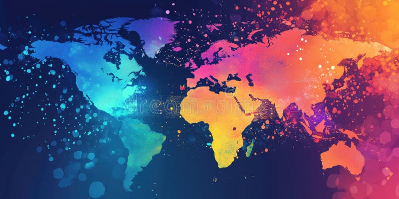 Colorful Abstract World Map with Vibrant Splashes and Gradients for ...