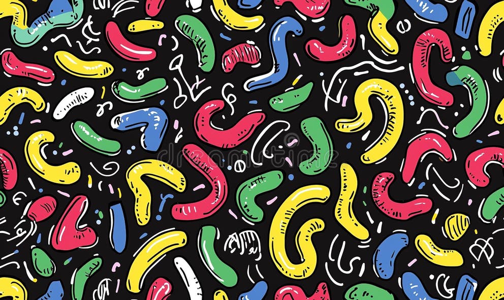 Colorful Abstract Worm-like Shapes Pattern on Black Background for ...