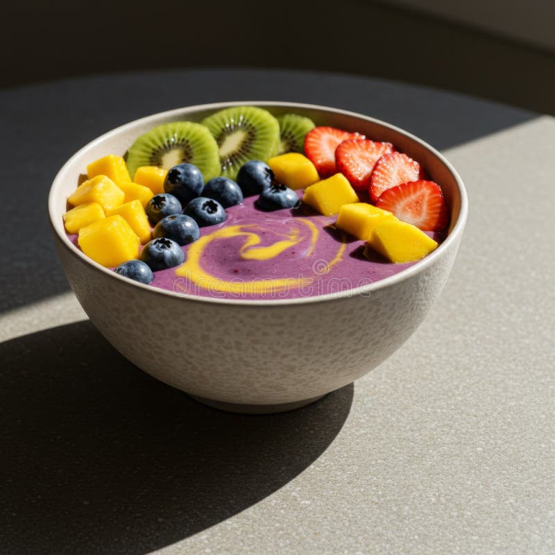 Colorful Acai Smoothie Bowl with Mango, Kiwi and Berries Stock Illustration - Illustration of ...