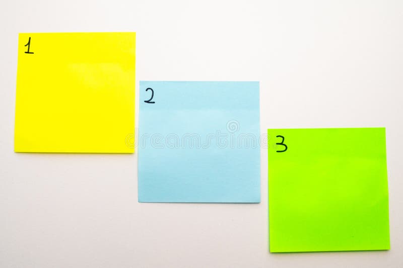 Colorful Adhesive Sheets. First Second Third. Stock Photo - Image of ...