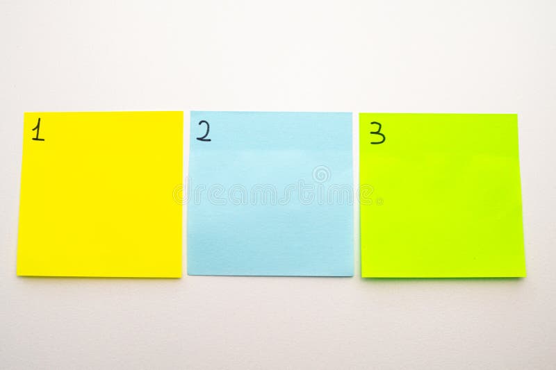 Colorful Adhesive Sheets. First Second Third. Stock Photo - Image of ...