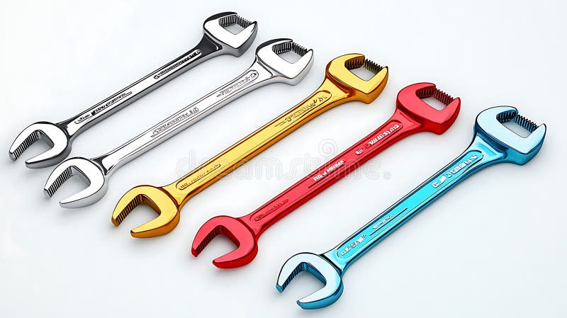 Colorful Adjustable Wrenches on White Background Stock Illustration ...