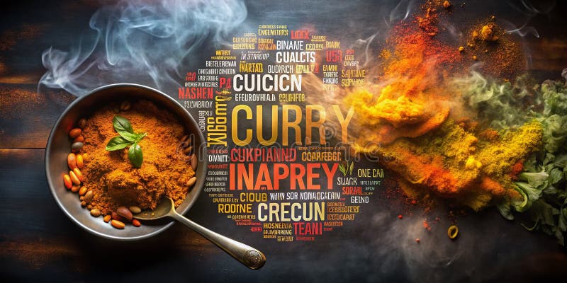 A Colorful Aerial View of Indian Curry a Culinary Word Cloud Exploding ...
