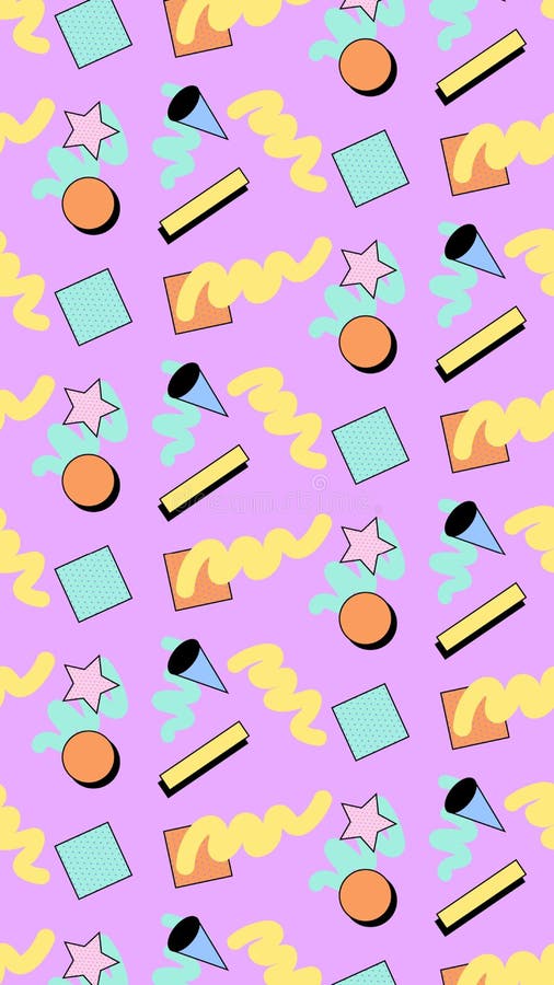 Colorful Aesthetic Memphis Patterns 90s Phone Wallpaper Stock ...