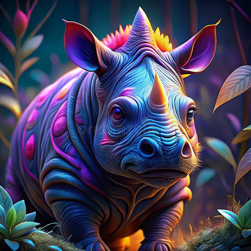 Colorful African Rhino Generative Ai Stock Illustration - Illustration ...