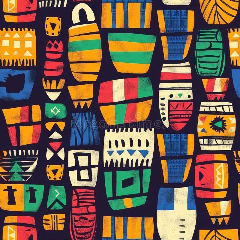 Colorful African Tribal Masks Pattern Illustration Stock Image - Image ...