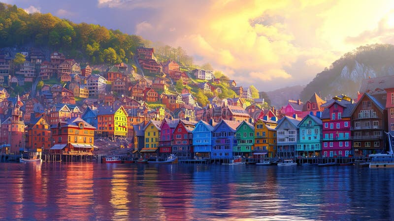 Colorful Afternoon Scene stock illustration. Illustration of city ...