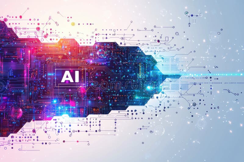 Colorful AI Design with Neon Circuit Patterns on White Background Stock ...