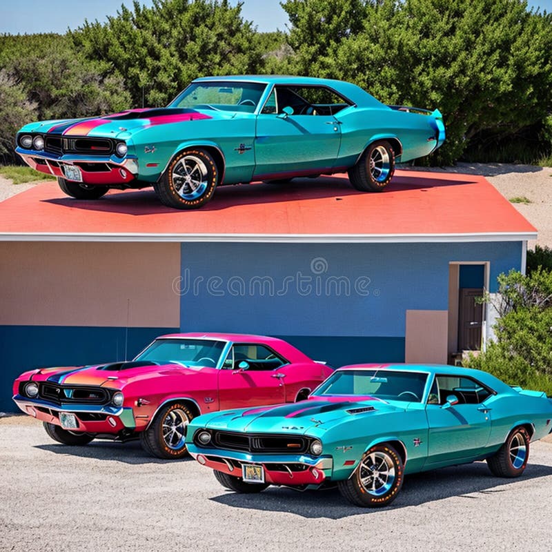 With Ai Generated Colorful US Muscle Cars Stock Illustration ...