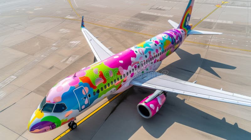 A Colorful Airplane Painted with Multicolored Designs on the Side, AI ...