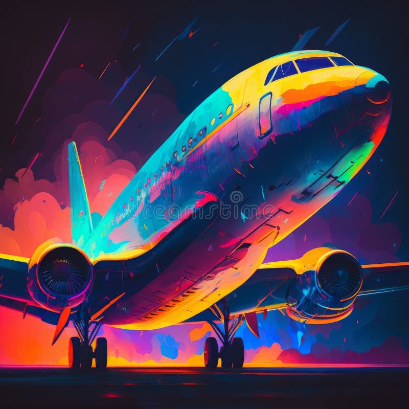 Colorful Airplane Watercolor Stock Illustration - Illustration of ...