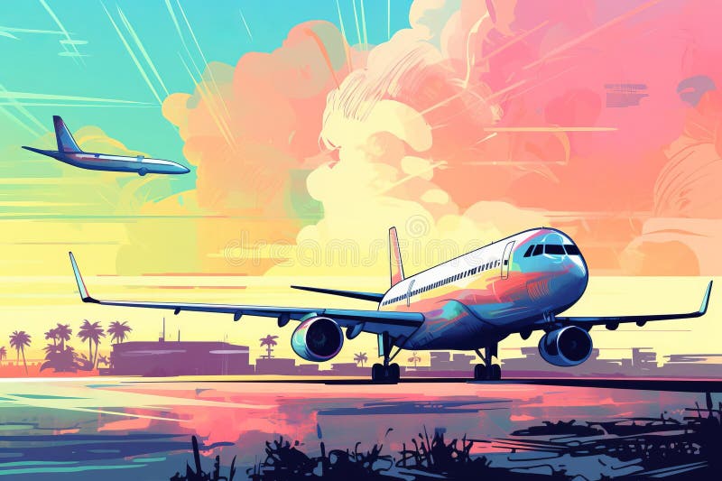 Colorful Airplane Watercolor Stock Illustration - Illustration of ...