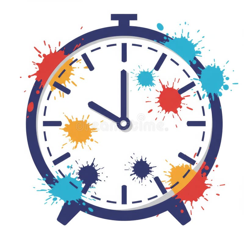 Colorful Alarm Clock with Paint Splatter Design Stock Illustration ...