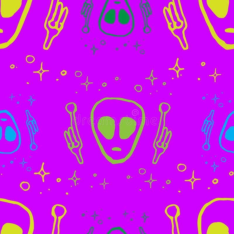 Colorful Alien Seamless Pattern Illustration on Pink Stock Vector ...