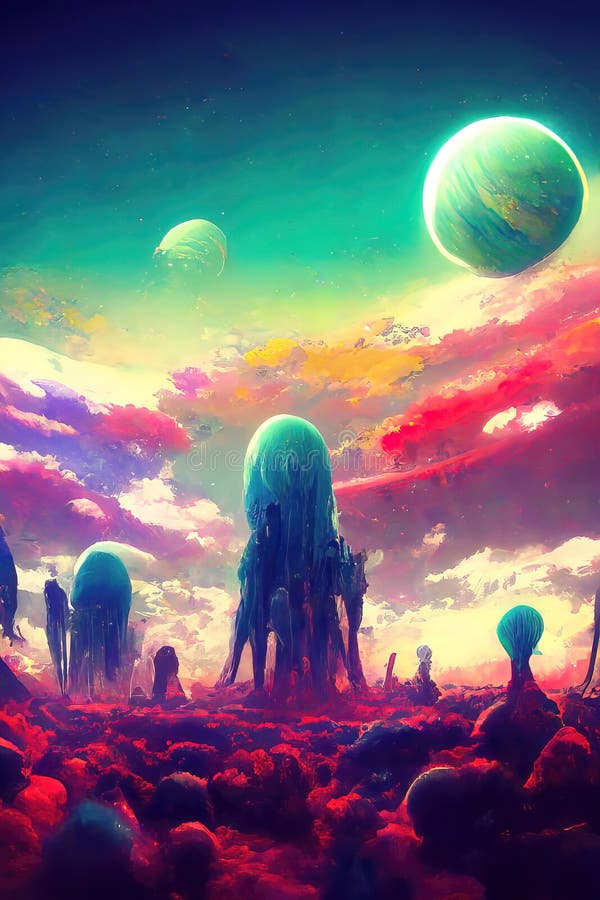 Colorful Alien World, Outer Space Martian Stock Illustration ...