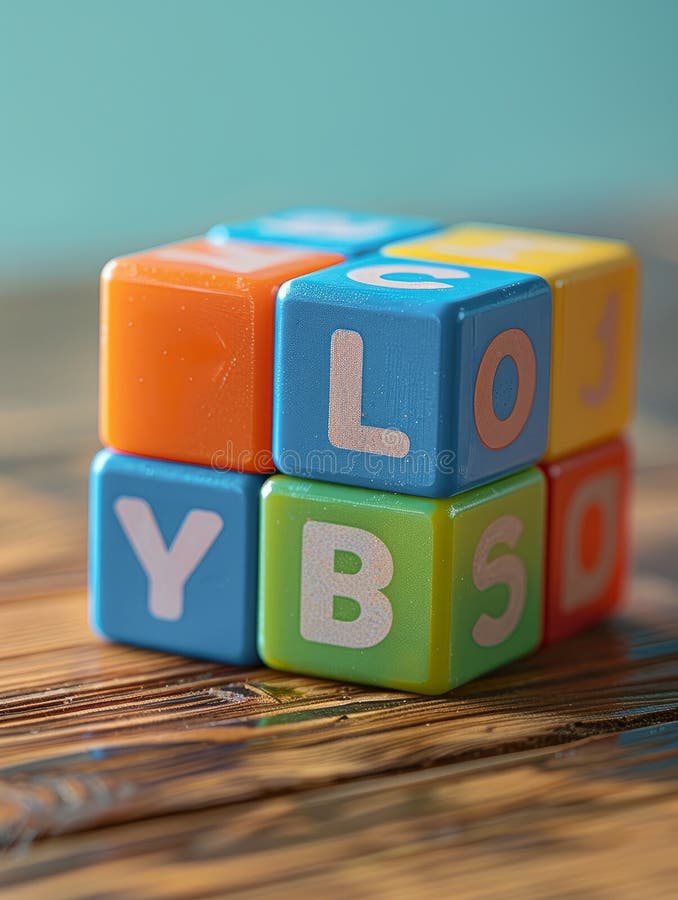 Colorful Alphabet Blocks Spelling Various Letters on a Wooden Surface ...