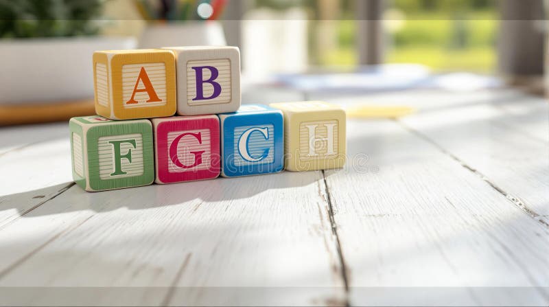 Colorful Alphabet Blocks on Sunlit Wooden Table in Playful Setting ...