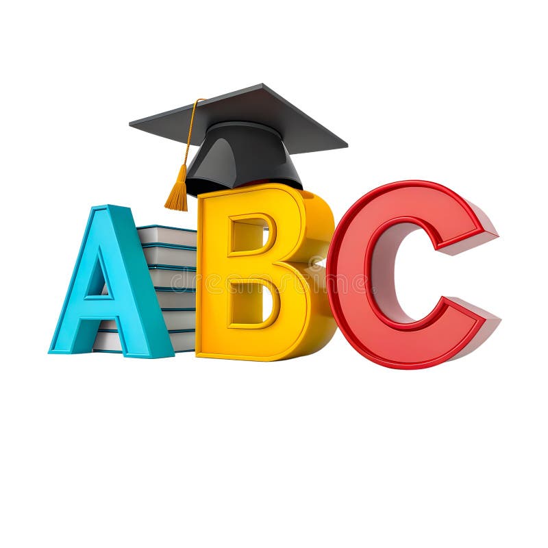 Colorful Alphabet Letters a, B, and C with Graduation Cap, 3D Render ...