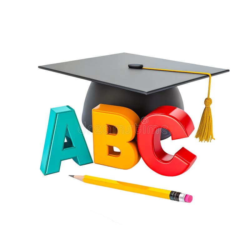 Colorful Alphabet Letters a, B, and C with Graduation Cap, 3D Render ...