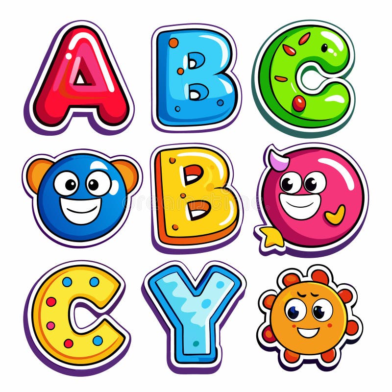 Colorful Alphabet Letters with Cartoon Faces for Childre Stock Image ...
