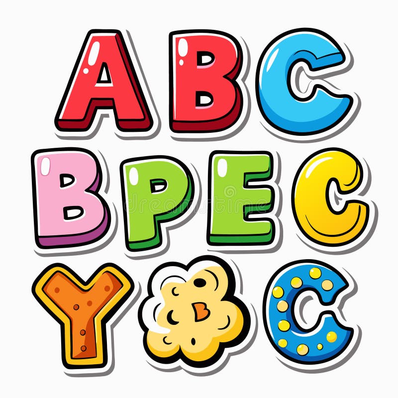 Colorful Alphabet Letters in Cartoon Style Stock Vector - Illustration ...