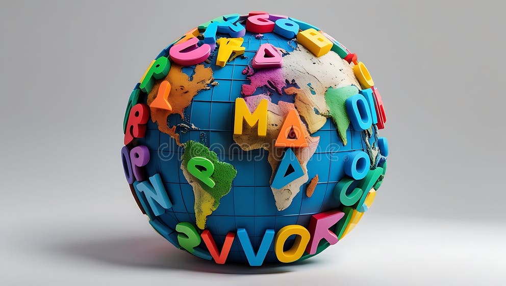 Colorful Alphabet Letters Forming a Globe on White Background Stock ...