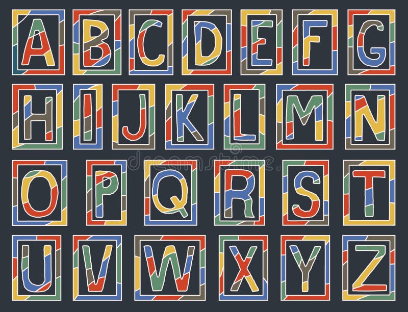 Colorful Alphabet Letters with Frames on Dark Stock Vector ...