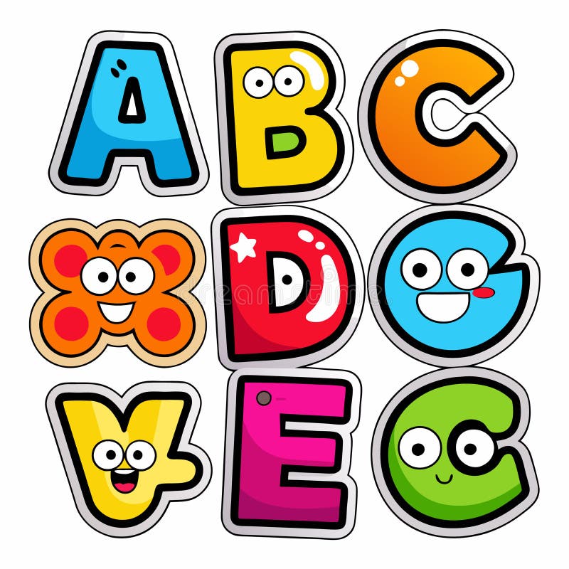Colorful Alphabet Letters with Funny Face Stock Vector - Illustration ...