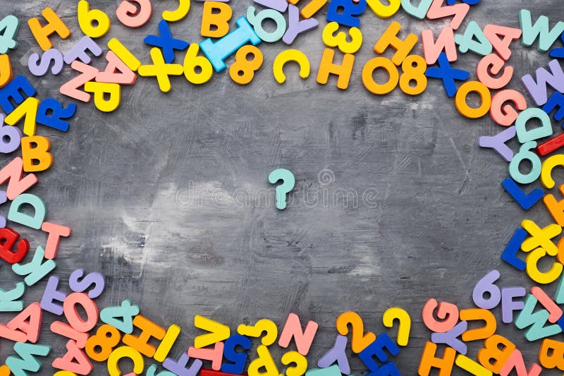 Colorful Alphabet Letters on Gray Background Question Mark and Space ...