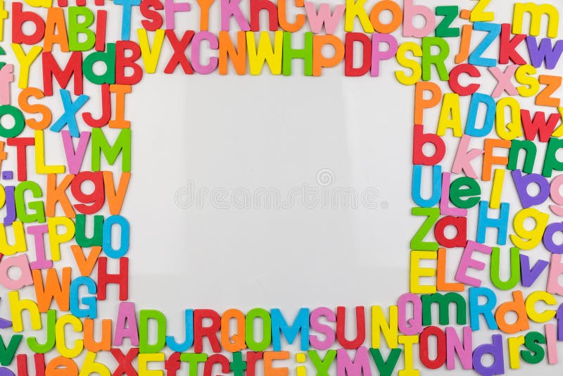 Colorful Alphabet Magnets on Whiteboard Framing Copy Space Stock Photo ...