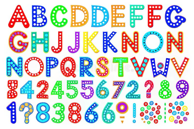 Colorful Alphabet and Numbers, Light Display, Studio Background ...