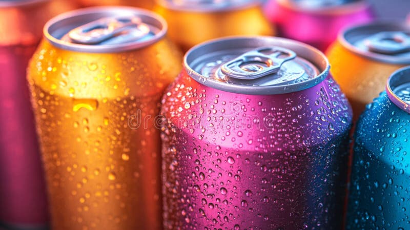 Colorful Aluminum Beverage Cans with Condensation Stock Illustration ...