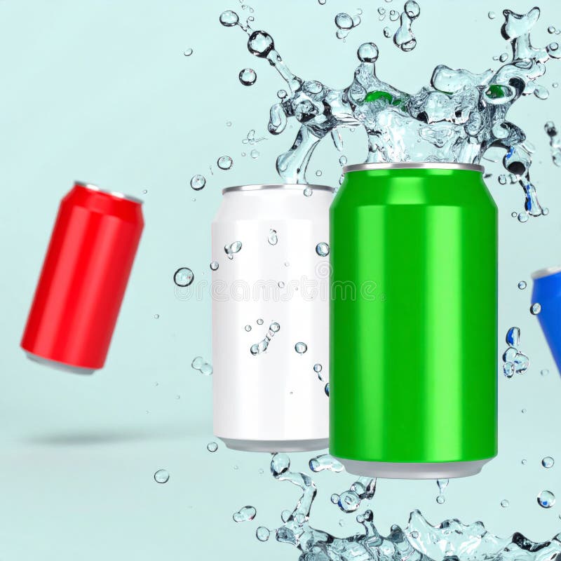 Colorful Aluminum Cans with Water Splash Stock Illustration ...