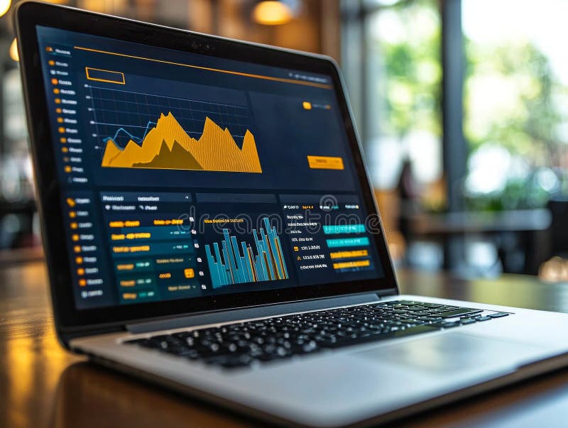Colorful Analytics Dashboards and Graphs Appear on Laptop Screen in ...