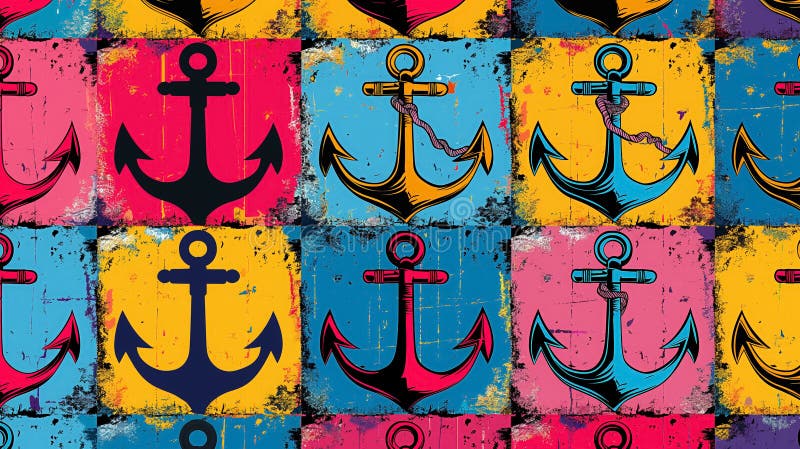 Colorful Anchor Pattern with a Grunge Effect Stock Illustration ...