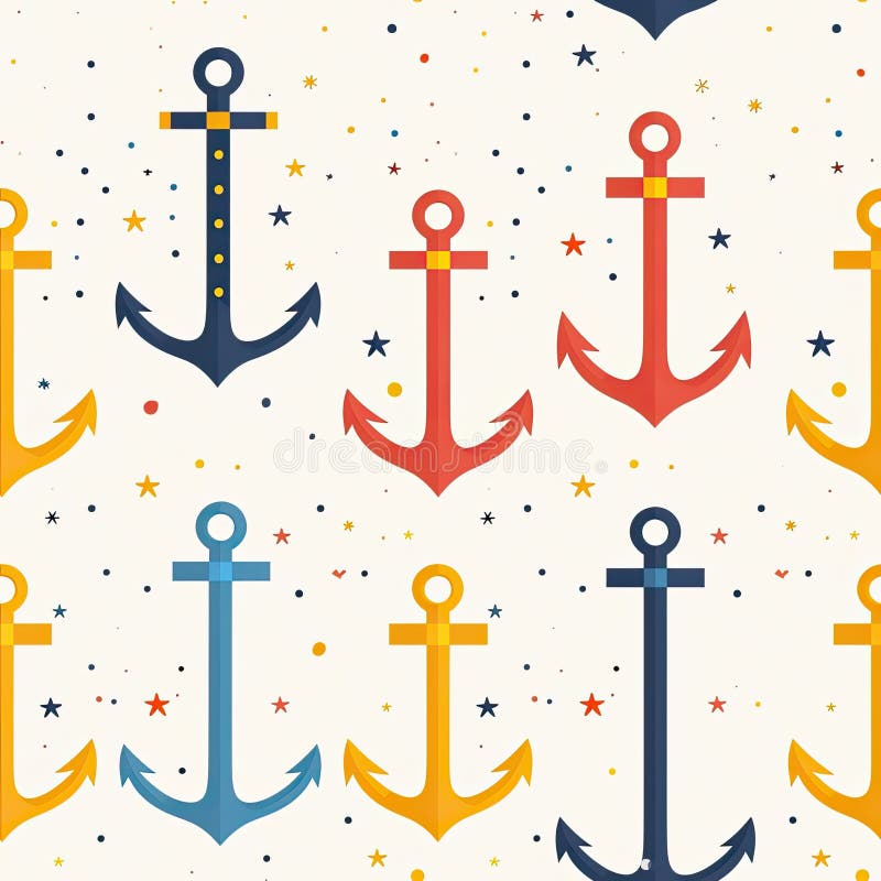 Colorful Anchor Pattern with Stars on a Light Background Stock ...